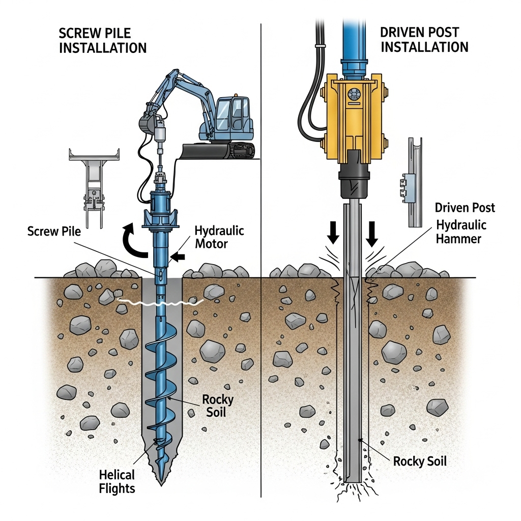 Screw Piles vs Driven Posts: Rocky Ground Case Study - Anern